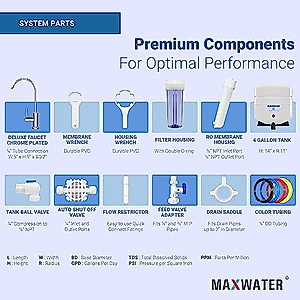Max Water 5 Stage 100 GPD (Gallon Per Day) RO (Reverse Osmosis) Standard Water Filtration System - Under-Sink/Wall Mount (with 1.5 yrs Replacement Filters) - Model : RO-5C1