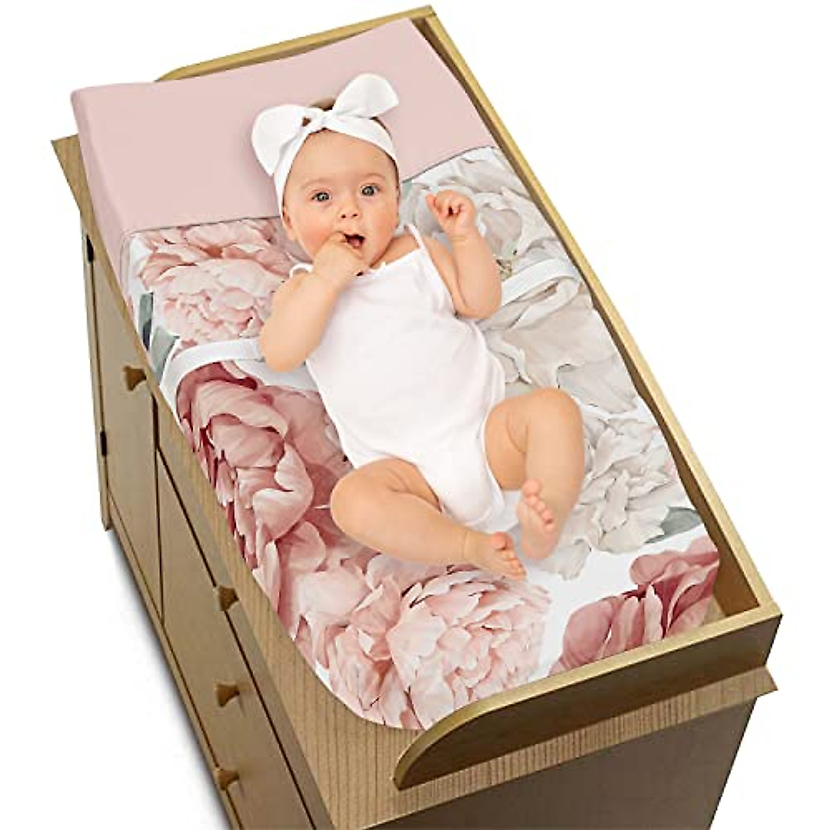 Sweet Jojo Designs Blush Pink Boho Shabby Chic Floral Girl Baby Changing Pad Cover – Infant Newborn Diaper Table Change Mat Sheet - Off White Bohemian Vintage Watercolor Flower Elegant Dusty Rose