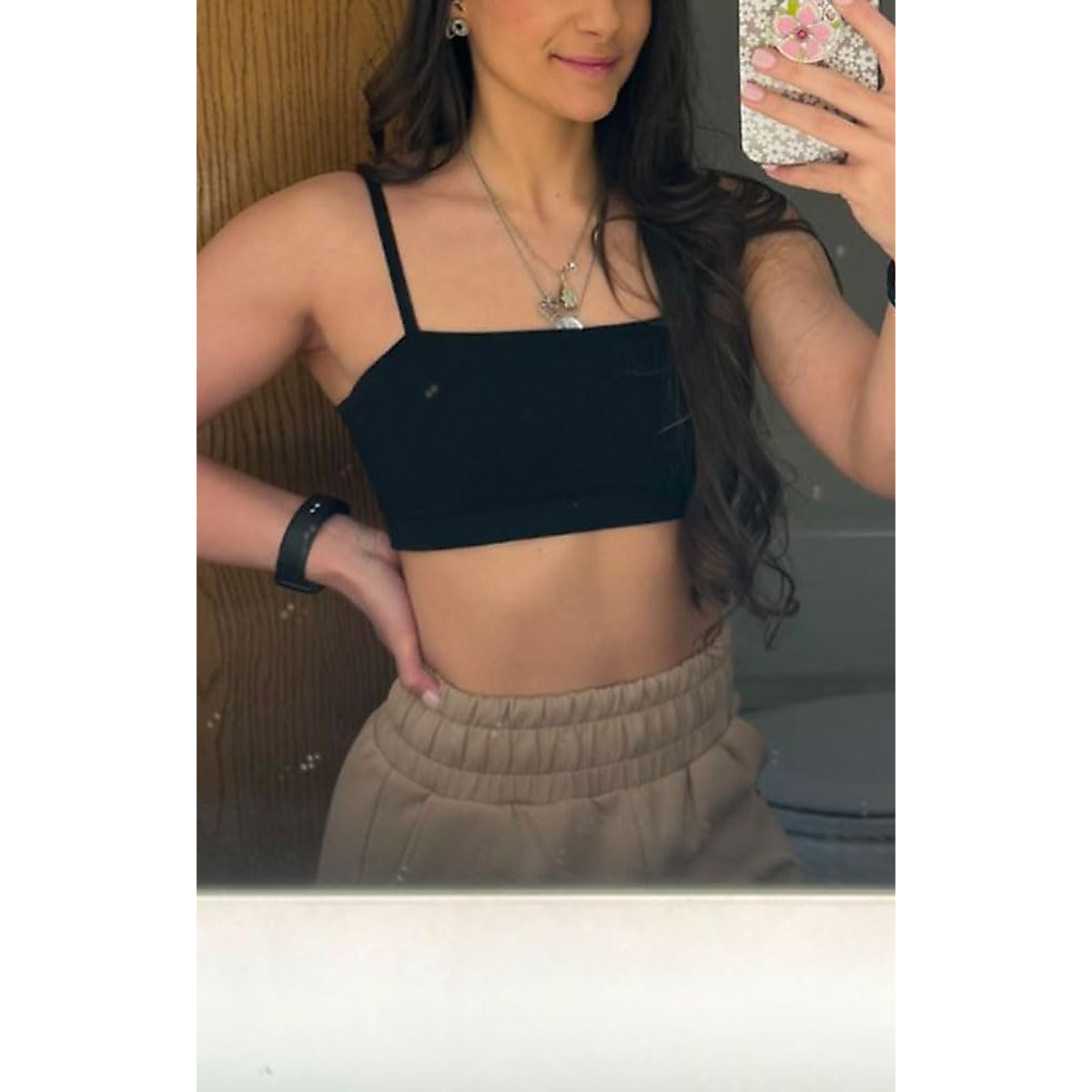 Aoxjox Women's Workout Bandeau Sports Bras Training Fitness Running Yoga Crop Tank Top (Black, X-Large)