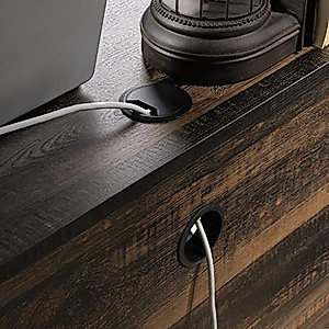 Sauder Steel River L-Shaped Desk, L: 59.84" x W: 57.32" x H: 29.53", Carbon Oak Finish