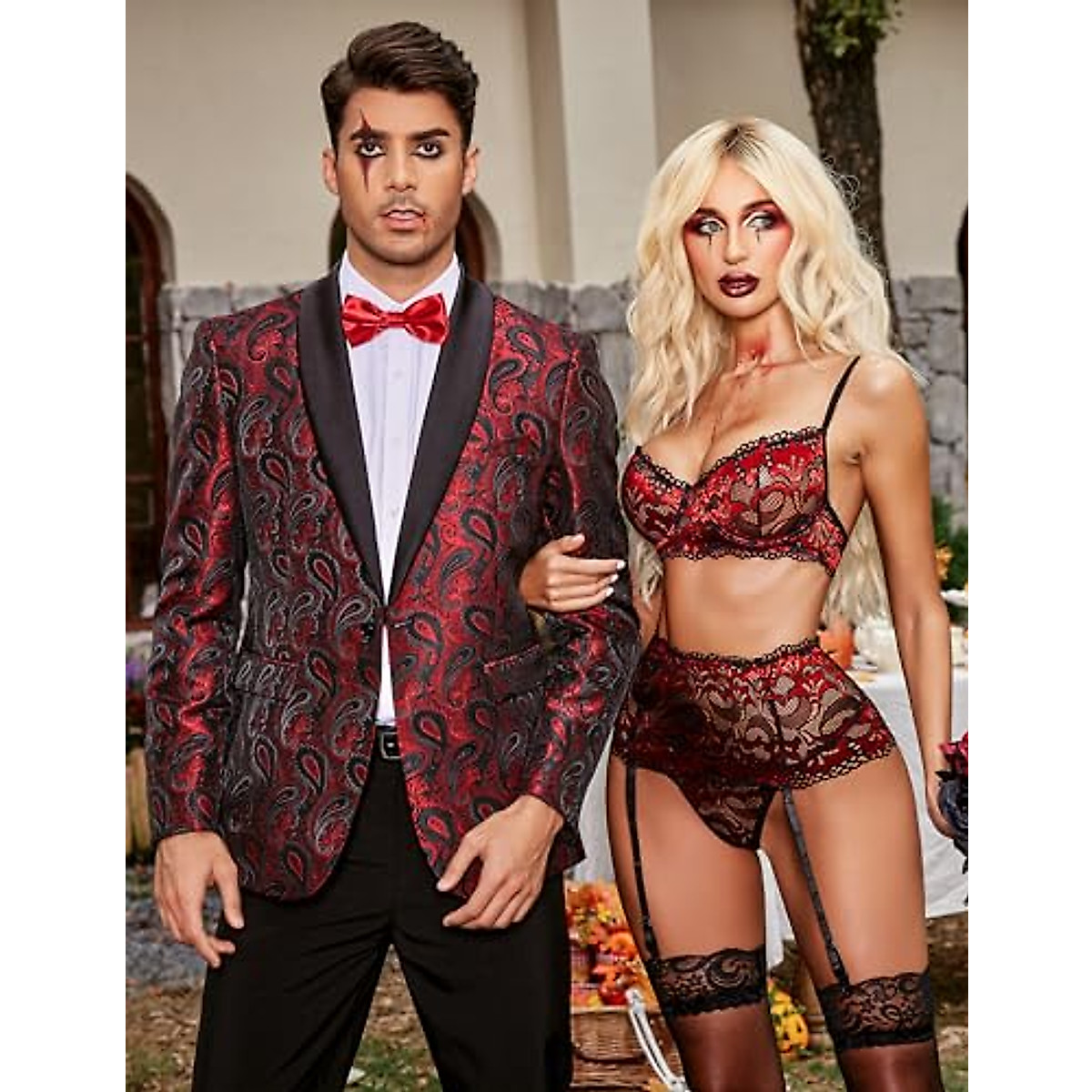 Avidlove Lingerie For Women High Waisted Lingerie Set with Garter Underwire Push Up Bra and Panty Sets(Red,M)