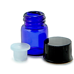 Vivaplex, 24, Cobalt Blue, 1 ml (1/4 Dram) Glass Bottles, with Orifice Reducers and Black Caps