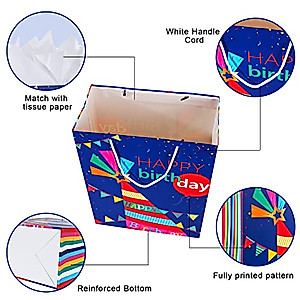 Birthday Gift Bag with Handle and Tissue Paper, 12 Pcs Gift Bags Assorted Sizes and Designs, Large, Medium, Small Size Birthday Gift Bag for Boys, Girls, Women and Men’ Birthdays Party ( Sizes 15.5”, 13”, 9” )