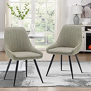 Alunaune Modern Dining Chairs Set of 2 Upholstered Kitchen Chairs, Mid Century Armless Leisure Accent Chair, Living Room Faux Suede Desk Side Chair with Metal Legs-Grey Green