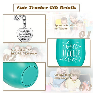 Didaey 36 Pcs Teacher Appreciation Gift Sets 12 Oz Teacher Wine Tumbler for Women Valentines Day Gift for Teacher Thank You Gift Teacher Birthday Gifts Best Teacher Ever Cup and Keychain (Mint)