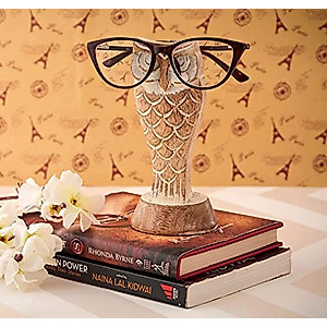 Eximious India Wooden Owl Glasses Holder Stand Reading Nightstand Eyeglass Retainer Gifts for Women Men Mom Dad Car SPWW02