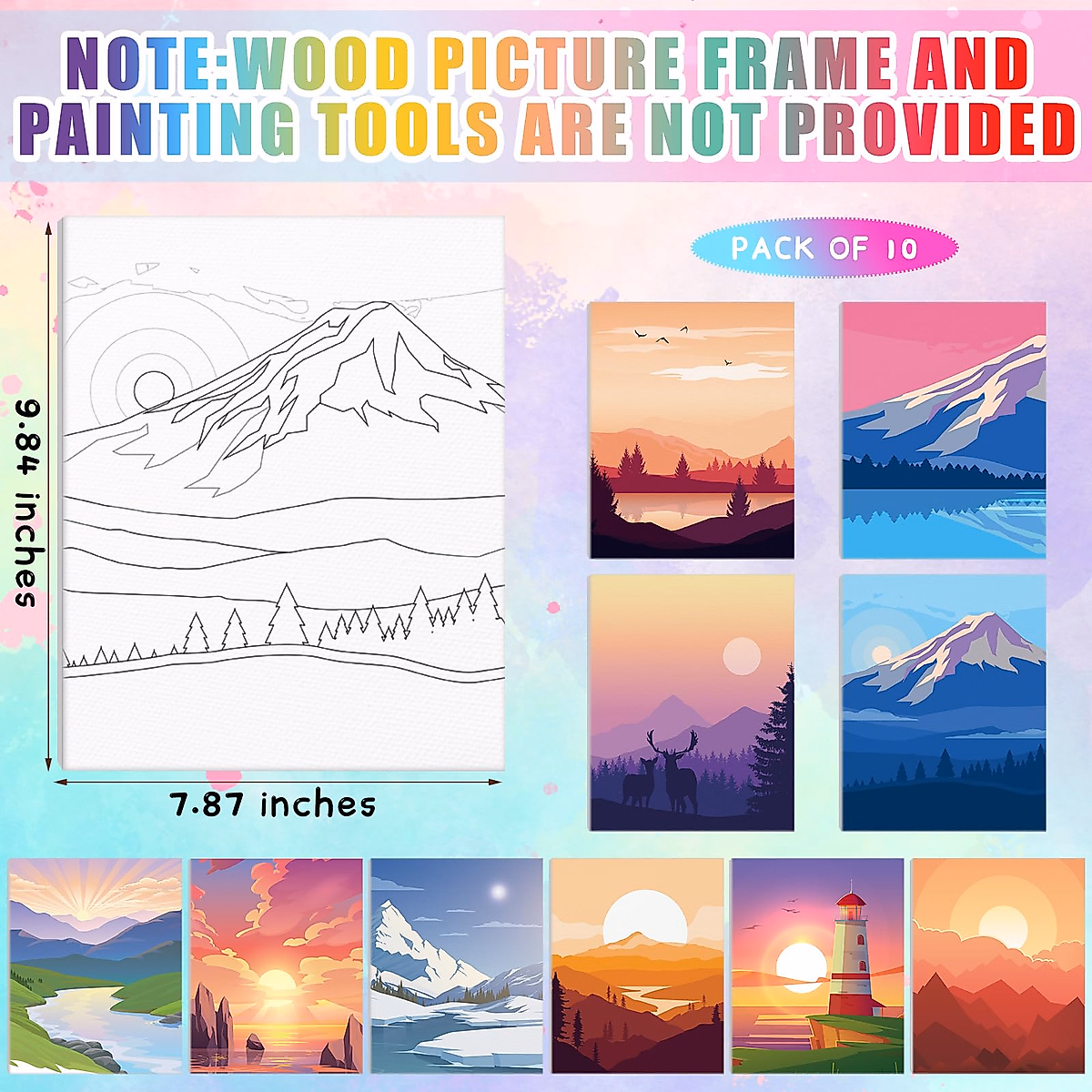 Chuangdi 10 Pcs Pre Drawn Canvas for Painting for Adults Kids 8 x 10 Inch Pre Printed Sip and Paint Party Supplies Afro Queen Stretched Outline Canvas Painting Kit for Beginner Artist DIY (Landscape)