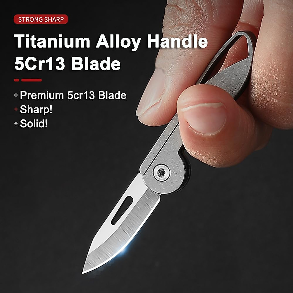 Joycube Titanium Alloy Small Keychain Knife, Mini Folding Pocket Knife, EDC Box Cutter, Gift for Women and Men (Titanium Alloy Handle/5Cr13 Steel Blade)