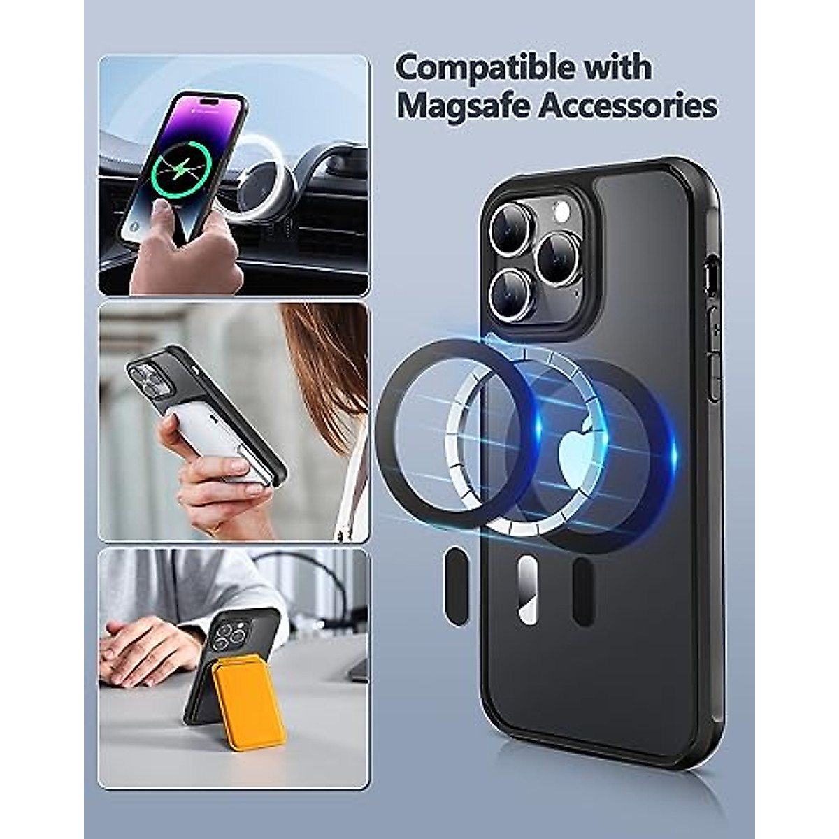 TXXTOL 3 in 1 Magnetic iPhone 14 Pro Case Compatible with Magsafe iPhone 14 pro Case Magsafe+ Screen Protector + Camera Lens Protector Raised Edges Protect Camera and Screen Black+Clear 6.1 Inch