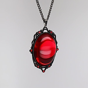 Gothic Blood Red Cabochon Pendant Necklace in Matte Black Frame Pendant Necklace