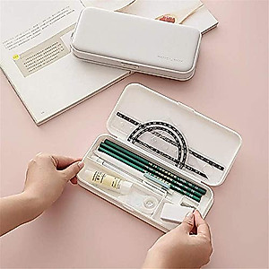 Funny live Durable Plastic Pencil Box,Small Items Organizer Box with 3 Compartments Plastic Mini Stationery Case Light Color Pencil Case for Pens Pencils School Supplies (Light Gray)