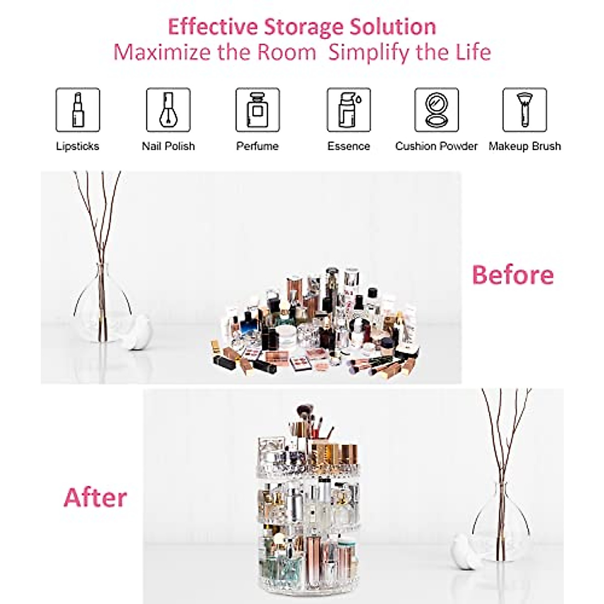 DreamGenius Makeup Organizer, 360 Degree Rotating Perfume Organizer, Adjustable Makeup organizers and storage with 8 Layers, Fits Makeup Brushes Lipsticks and Jewelry, Clear Acrylic