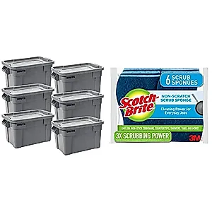 Rubbermaid Commercial Products BRUTE Tote Storage Bin with Lid, 20-Gallon, Gray, Rugged/Reusable Boxes for Moving/Camping/Garage/Basement Storage, Pack of 6