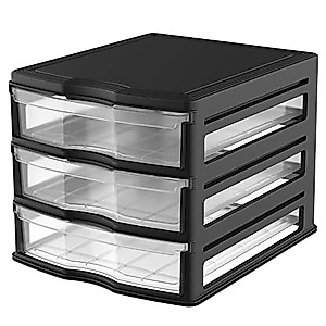 Life Story 3 Drawer Stackable Shelf Organizer Plastic Storage Drawers for Bathroom Storage, Make Up, Or Pantry Organization, Black (3 Pack)