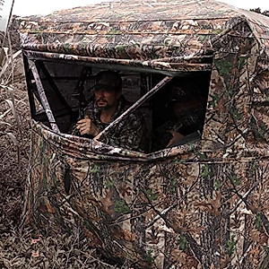 MOFEEZ Hunting Blind, 270°Shoot Through Mesh with Silent Sliding Window, 2-3 Person Ground Deer Stand Pop Up Tent with Portable Bag and Tent Stakes (Camo, 58 "Lx58 Wx66 H)