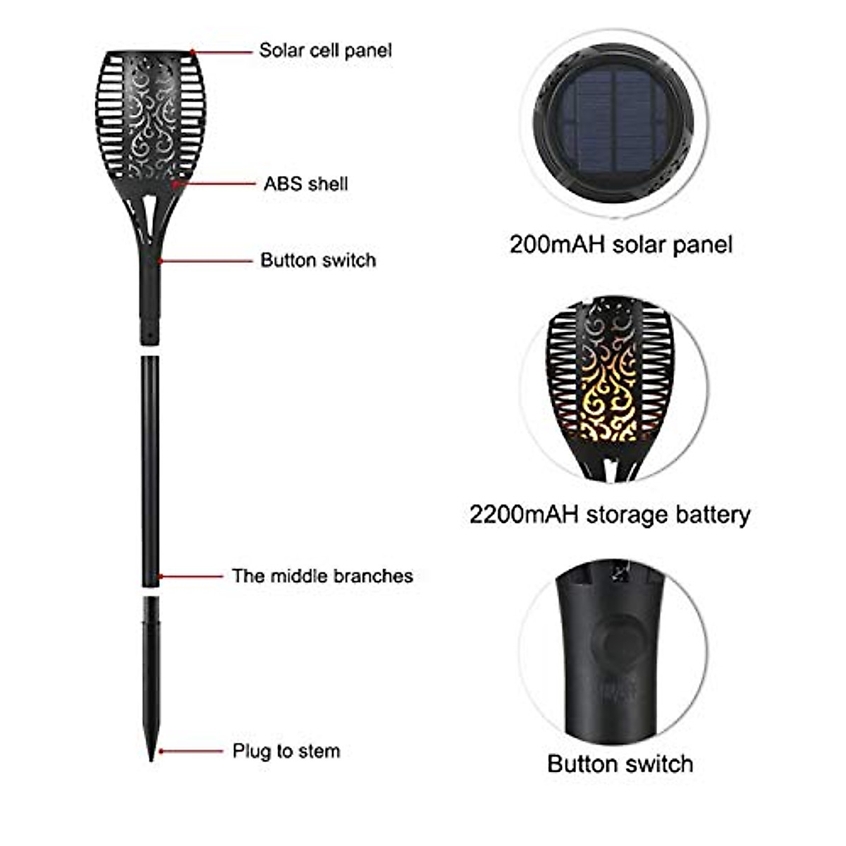 YAKii Upgraded Solar Torch Lights Waterproof Flickering Dancing Flames Outdoor Solar Torch Lights Dusk to Dawn Auto On/Off Landscape Decoration for Yard Patio Garden Porch Path Pack 1