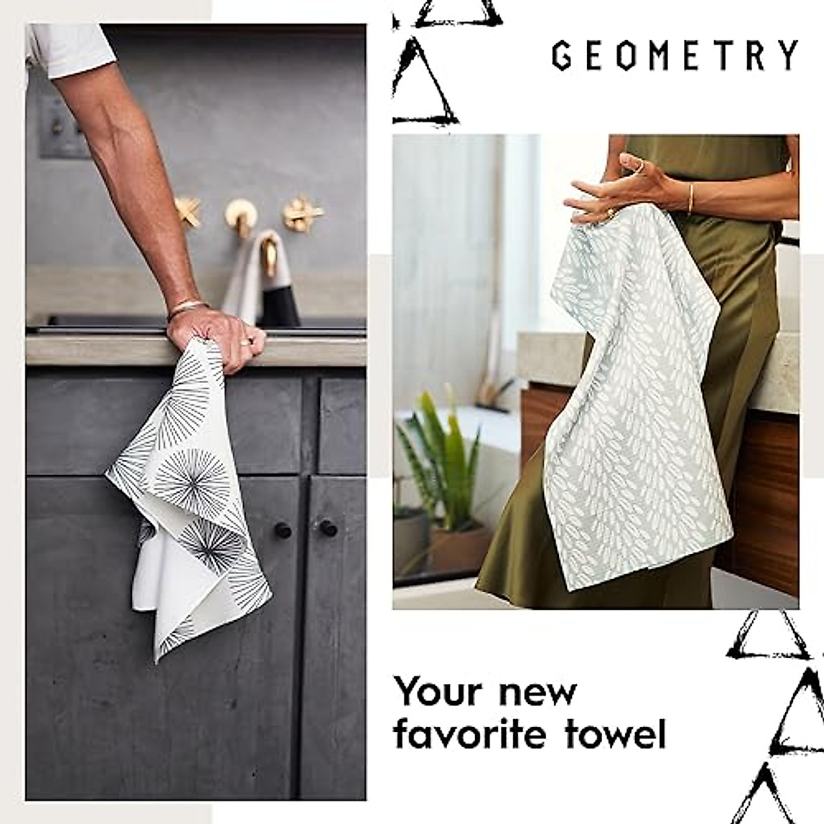 GEOMETRY Kitchen Tea Towel - Quick Dry Microfiber Cloth Dish Towels for Kitchen Drying - 18" x 30" Premium Quick Dry Towel - Every Sunday + Every Level (Every Bloom 2-Pack Set)