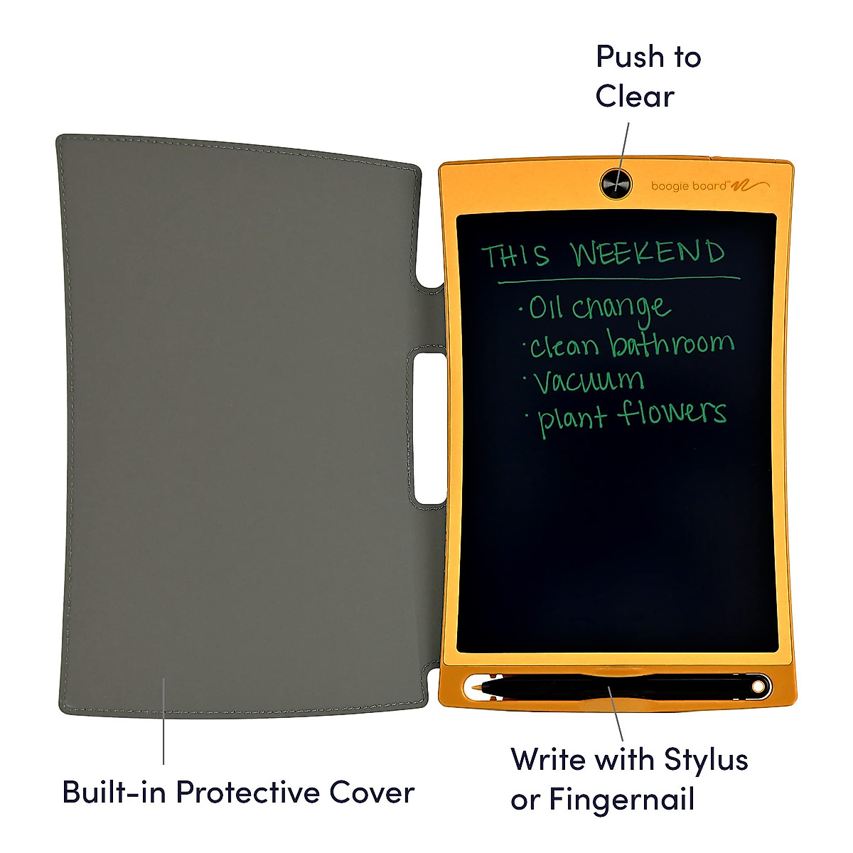 Boogie Board Jot Reusable Writing Tablet for Adults, 8.5 Digital Notebook with Instant Erase, Digital Notepad with Magnets, Note Taking Tablet for Work or School, Gold with Protective Folio