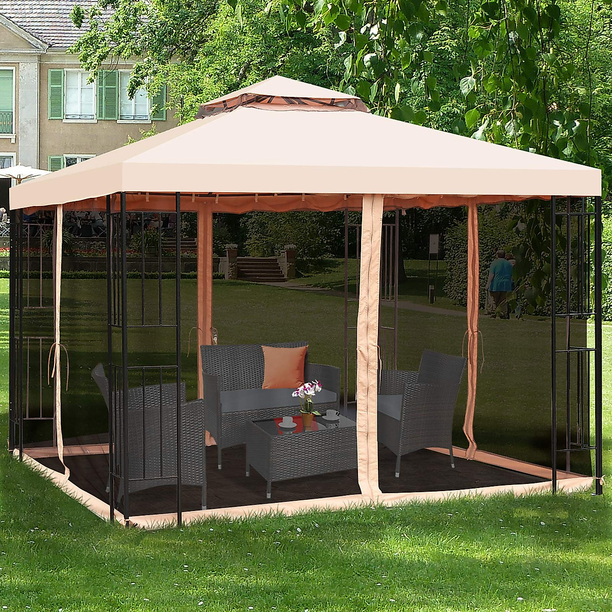 Tangkula 10x10 Feet Patio Gazebo, Outdoor Steel Gazebo with Netting, Double Vented Roof, Outdoor Patio Pavilion Shelter w/ 100 Square Feet of Shade, Ideal for Garden, Backyard, Deck