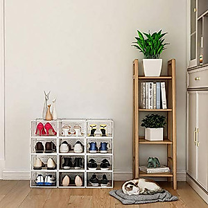 Baram Shoe Storage Shoe Organizer for Closet Clear Storage Plastic Bins with Interlocking Side Door Open |Stackable &Collapsible Shoe Cubby for Men & Women Shoes, Sneaker| Set of 12 pack Medium Size