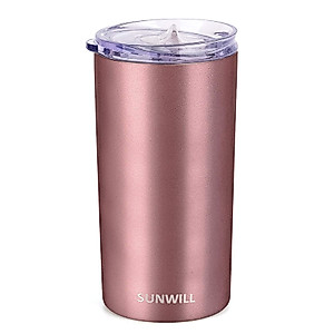 SUNWILL 12oz Tumbler with Lid, Insulated Coffee Travel Mug, Skinny Tumbler Lowball, Double Wall Stainless Steel Coffee Cup for Tea and Beverage, Rose Gold