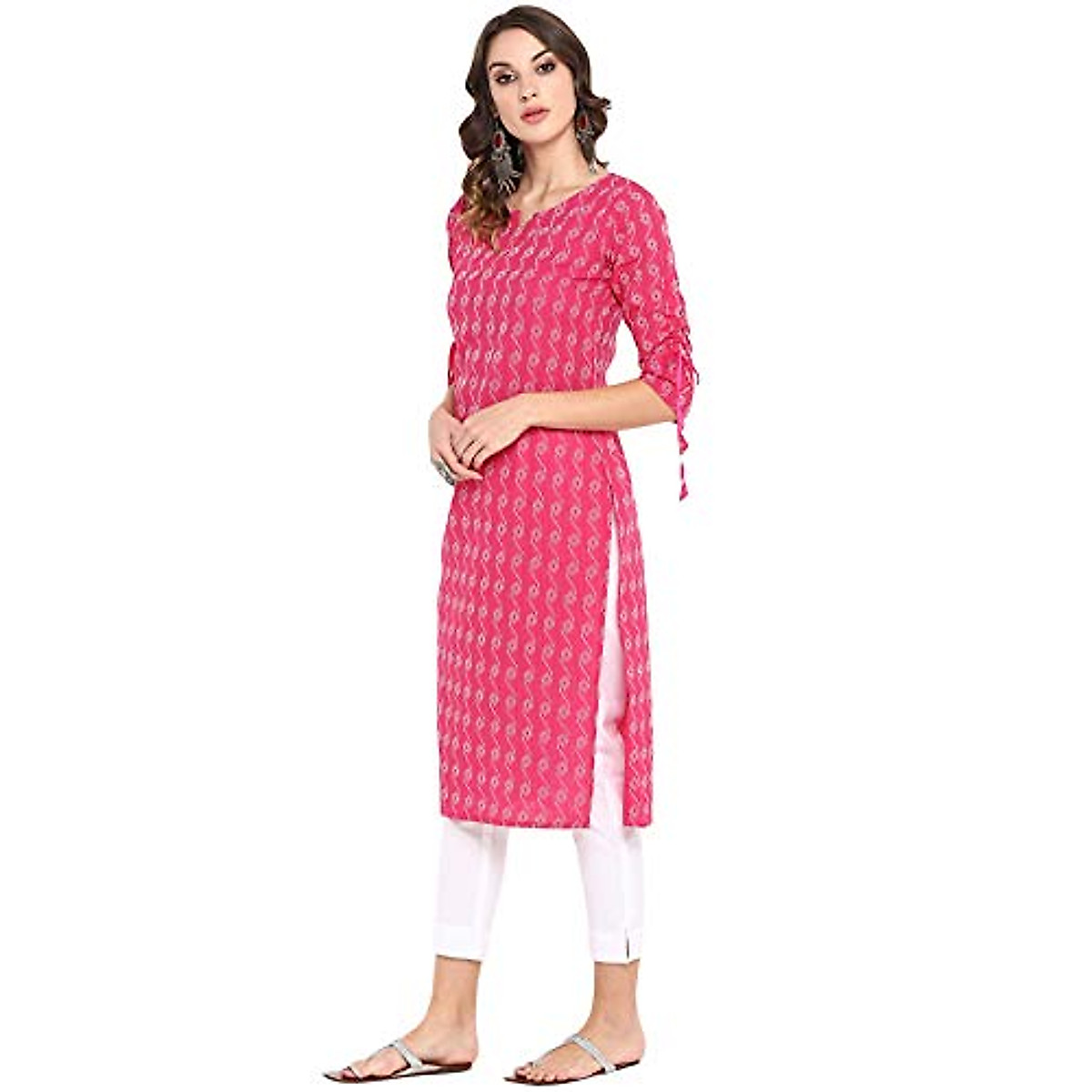 Janasya Indian Women's Pink Pure Cotton Kurta(JNE3405-KR-S)
