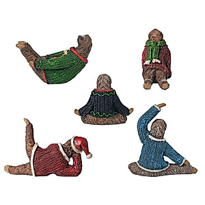 BELLA HAUS DESIGN Yoga Sloth Figurines in Ugly Christmas Sweaters 3" - Polyresin Mini Statue for X-mas Home Decoration, Secret Santa White Elephant Gift Exchange