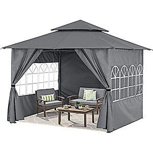 COOSHADE 8x8 Patio Gazebo with Window Curtains Canopy Tent for Outdoor Garden Backyard Dark Grey