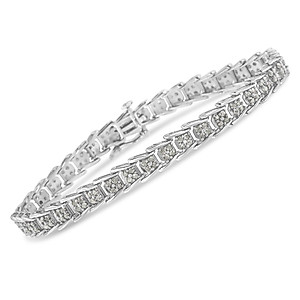 Original Classics .925 Sterling Silver 2.0 Cttw Diamond Fan-Shaped Fancy Chevron Link Tennis Bracelet (I-J Color, I3 Clarity) - 7"