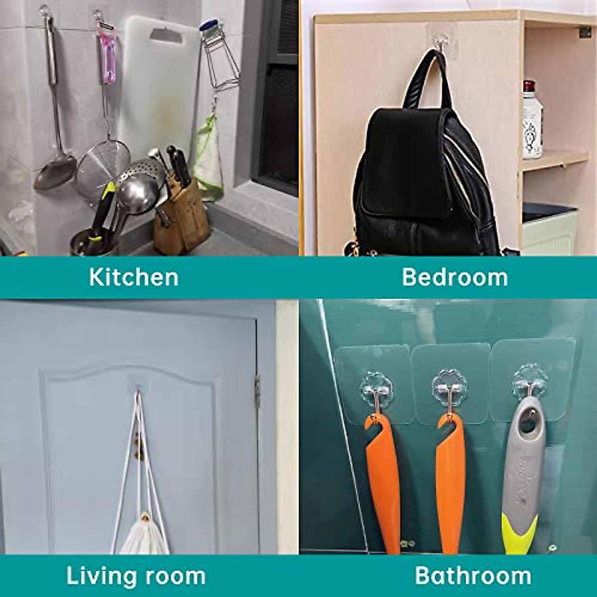 Gartmost These Sticky Wall Hooks are Transparent and Thick, Could Hang 44lbs/20kg Max. They are Waterproof, Oilproof and Seamless, Suitable for Kitchens, Restrooms, Bathrooms and More