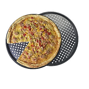Perforated round pizza pan 14 inch extra large pizza tray for oven carbon steel stone finish