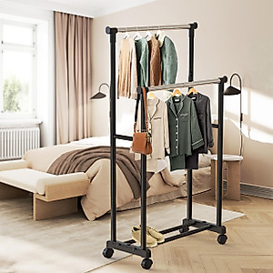 Simple Houseware Double Rod Portable Clothing Hanging Garment Rack