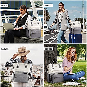 LOVEVOOK Laptop Backpack Purse for Women, 18 Inch Computer Business Stylish Backpacks, Doctor Nurse Bags for Work, Casual Daypack Backpack with USB Port, White-Grey