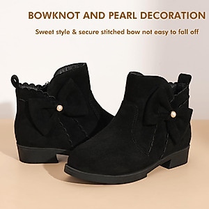 PANDANINJIA Girls Black Boots Toddler Kids Short Ankle Boots Bow Clara Sweet Zipper Dress Booties Size 3