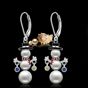 Christmas Snowman Earrings Pearl Earrings for Women Dangle Drop Winter Snow Red Santa Leverback Holiday Christmas Xmas Gift