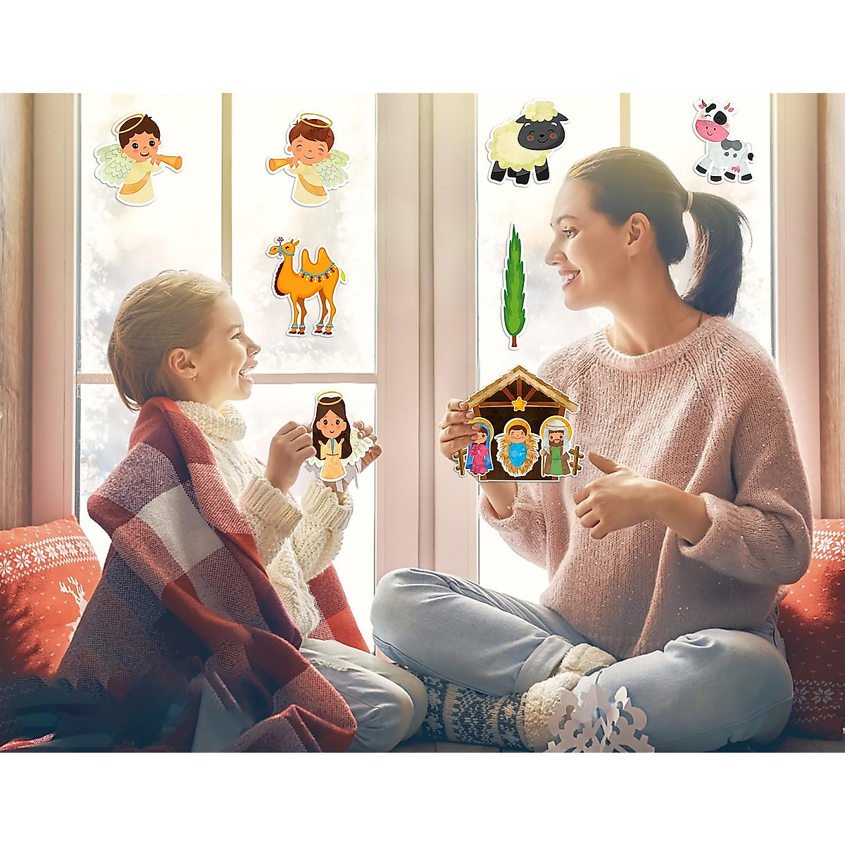 WaaHome Jesus is Born Christian Bulletin Board Decorations Set 38pcs Religious Nativity Scene Cutouts Birth of Jesus Bulletin Board Borders for Kids Christmas Sunday School Classroom Decorations