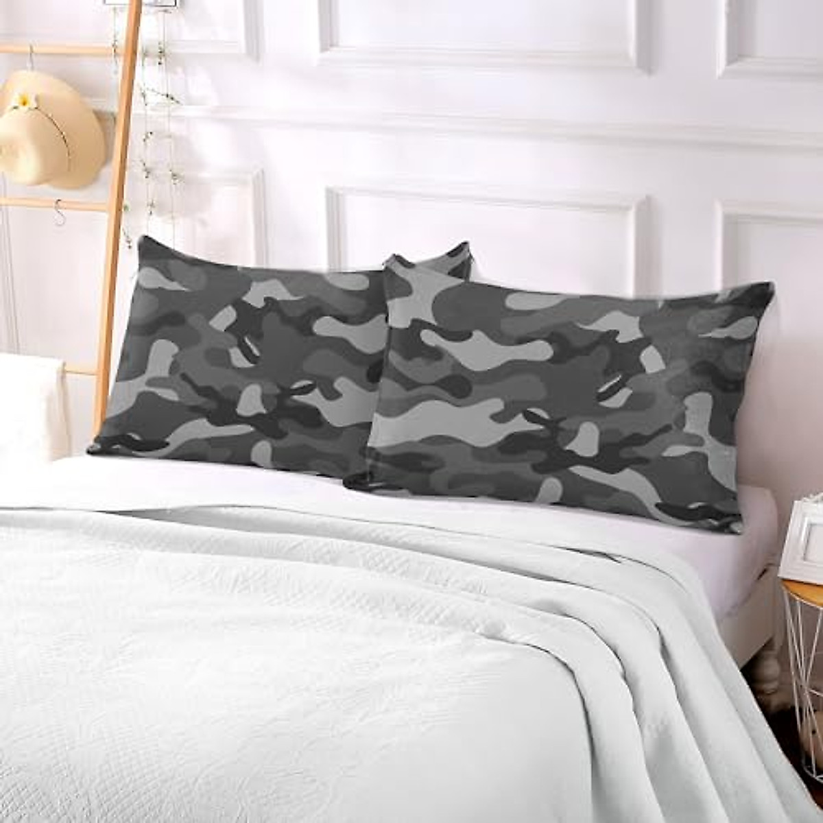 Gray Classic Camouflage Pillowcase for Hair and Skin Body Pillow Cover Body Pillow Case King Size 20"X 40" Fuzzy Pillow Case with Zipper for Body Pillows