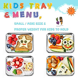 TeamFar Kids Plates Set of 6, 7.3"×5.3"×0.8", Stainless Steel Kids Toddler Plates Tray Metal Toddler Plate for Indoor and Outdoor, Healthy & Toxic Free, Dishwasher Safe & Oven Safe, Stackable