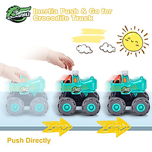 HIEMAO Monster Toy Cars for 1 2 3 4 Year Old Boys, 3 Pack Friction Powered Push & Pull and Go Animal Trucks, Car Toys Vehicles Set for Toddler (Mid Size, Bull/Leopard/Crocodile)
