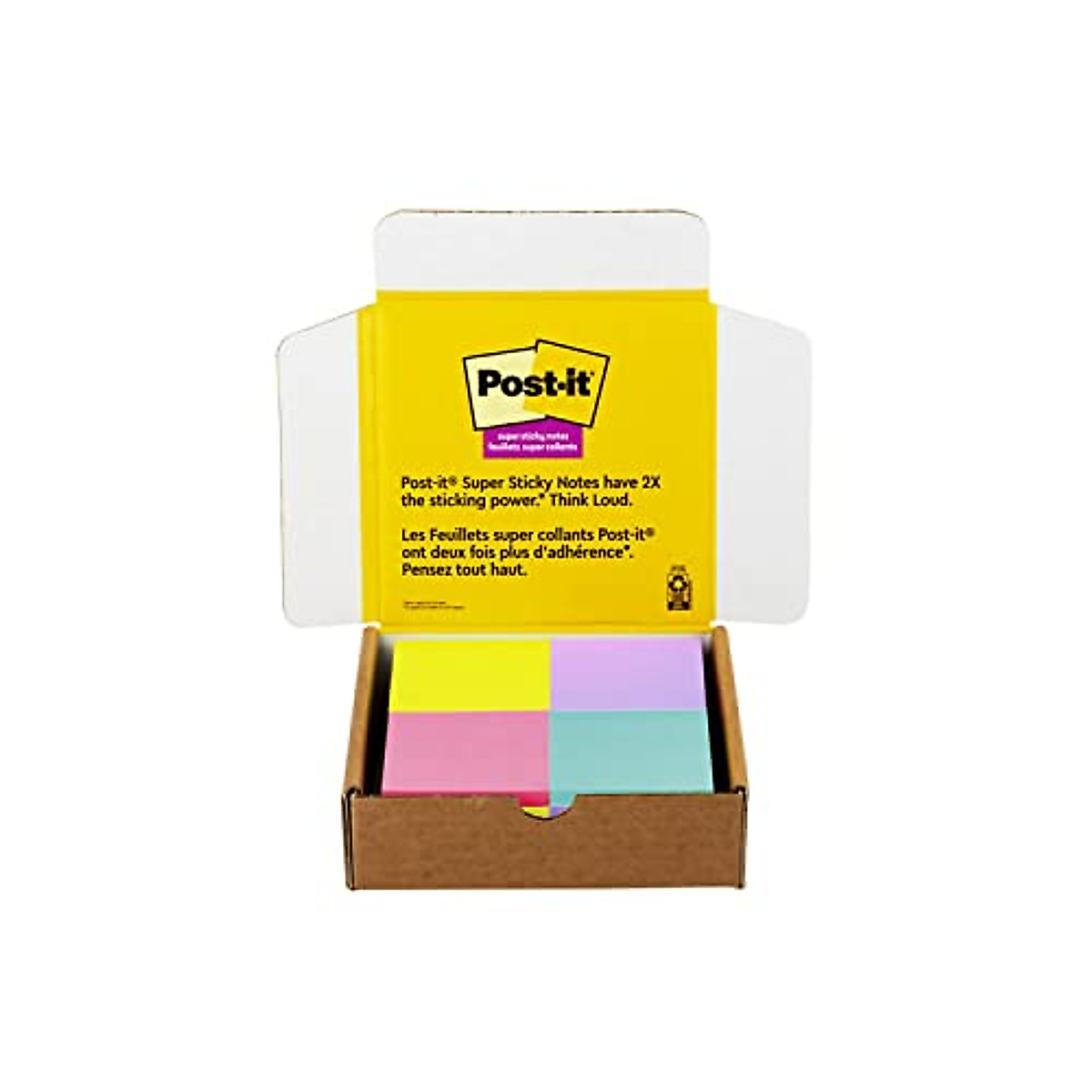 Post-it Super Sticky Notes, 3x3 in, 24 Pads/Pack, 70 Sheets/Pad, Amazon Exclusive Bright Color Collection, Aqua Splash, Acid Lime, Tropical Pink and Iris Infusion