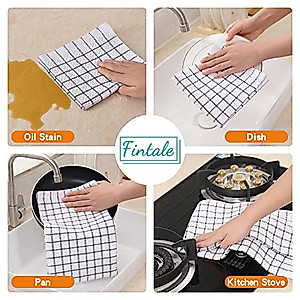 Fintale 100% Cotton Dish Cloths - Soft, Super Absorbent and Lint Free Dish Towels for Kitchen - Perfect for Drying and Washing Dishes - 6 Pack (Lattice Designed, Black) - 12 x 12 Inches