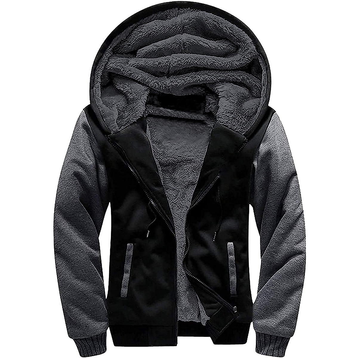 ZITY Men's Zip Up Hoodie Heavyweight Winter Sweatshirt Fleece Sherpa Lined Warm Jacket Black Gray XX-Large