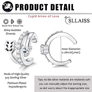 Sllaiss 925 Sterling Silver Arrow Cuff Earring for Women White Gold Plated Small Non Pierced Earrings Valentine Jewelry Gift (Silver Tone)