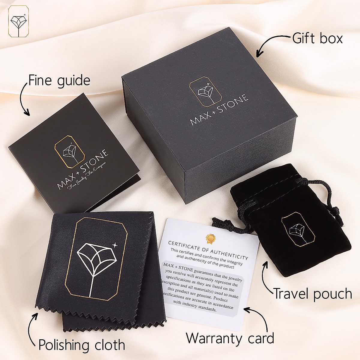 MAX + STONE 14k Solid White Gold Stud Earrings for Women & Men with CZ | Real 14k Gold Cubic Zirconia Earrings Studs with Secure Butterfly Backs | Anti-Tarnishing Cubic Zirconia Studs | Size - 6.5MM