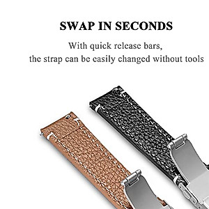 DOANYA 18mm Top Grain Leather Watch Band, Black Watch Strap Compatible with Fossil Sport (41mm women's) / Seiko 5 (SNK805 / SNK803 / SNK807) with Push Button Hidden Clasp for Men Women