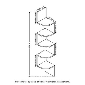 Furinno Rossi Wall Mount Floating Corner Shelf, 5-Tier Radial, French Oak Grey/Black