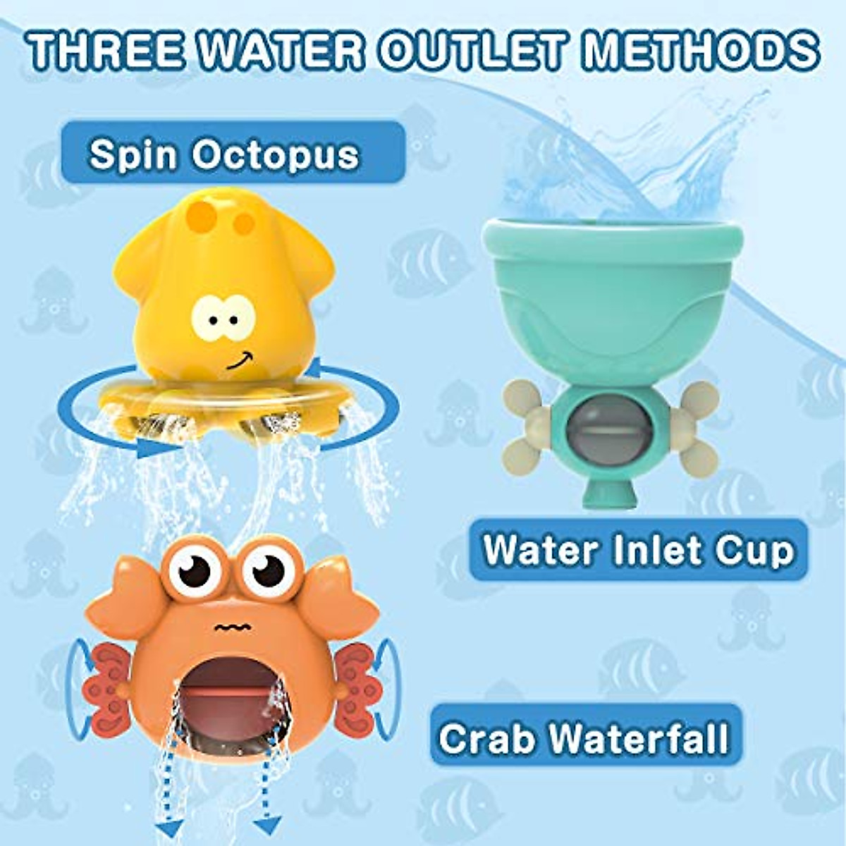GILOBABY 15 PCS Baby Bath Toys, Animal Spinning Gear Toddler Bath Time Sensory Development Toy Set with Stacking Cup, Attaches to Any Size Tub Wall, Ideal Educational Toys for Child