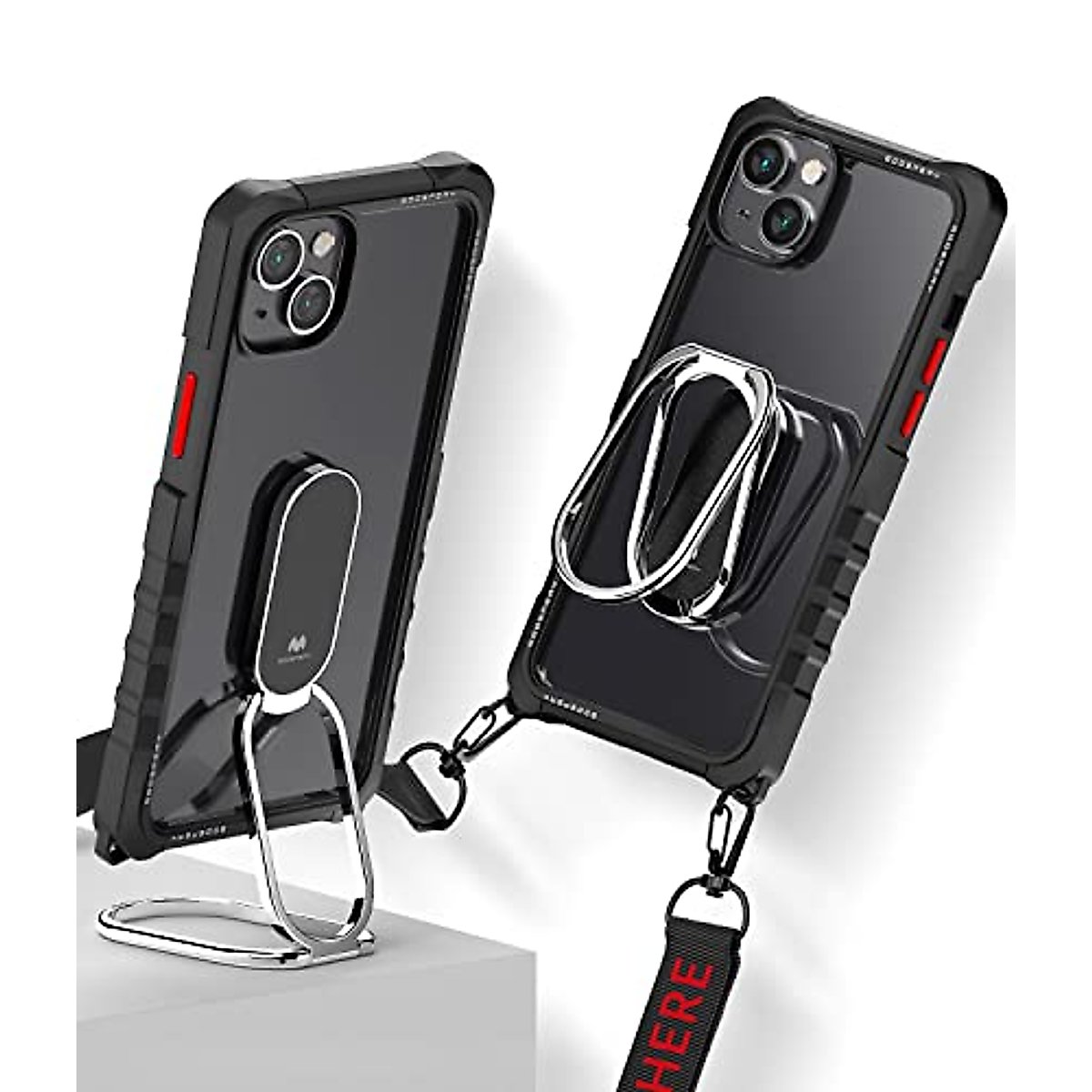 GOOSPERY Z Bumper 360° Sturdy Kickstand Ring Holder Crossbody Compatible with iPhone 14 Plus Case [Strap Included] Dual Layer Structure TPU EdgeClear Cover with Strap, Black