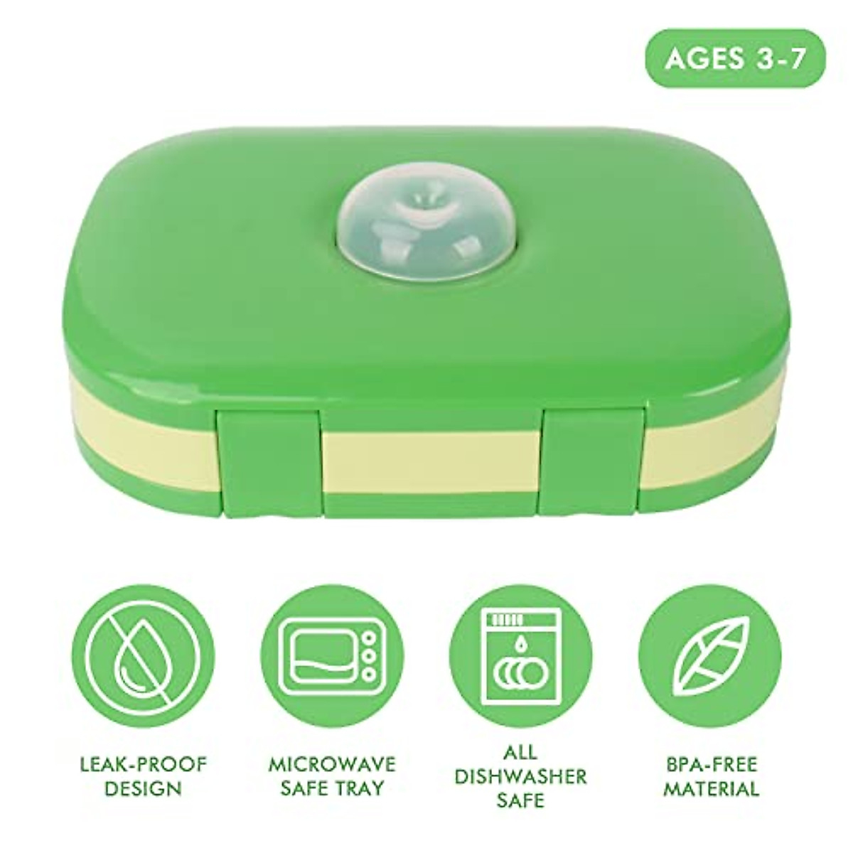 HCYWOC Bento Box for Kids - Leakproof 5 Compartments Bento Kids Lunch Box with Cutlery and Sauce Container - Ideal Portion Sizes for Ages 3 to 7 Kids Back to School, BPA-Free, Dishwasher Safe, Green
