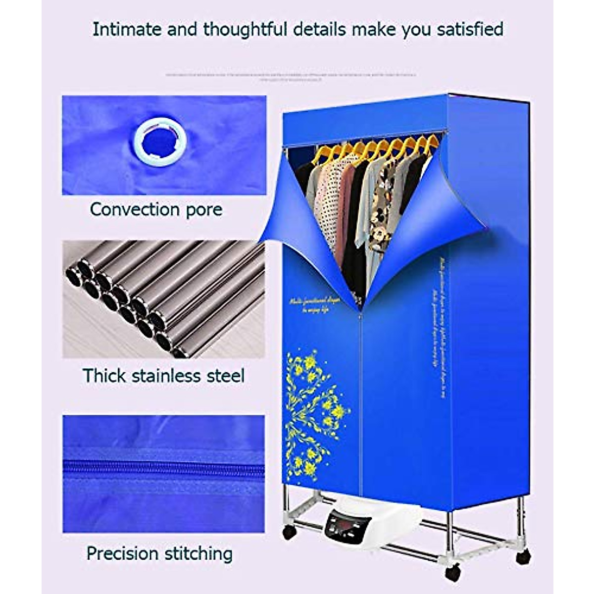 Clothes Dryer 110v-240v Foldable Electric Portable Household Folding-Dry Machine with Remote Control Adjustable Timer Low Noise for Home,Laundry,Apartment 1500W (Blue-Elephant)